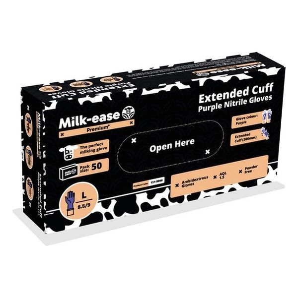 Milk-ease® Premium Extended Cuff Nitrile Examination Gloves, Purple
